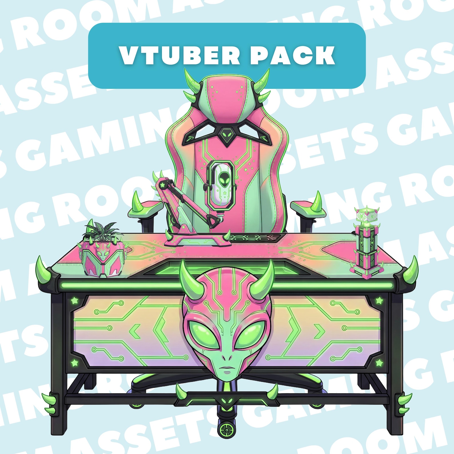 Alien Vtuber Room Asset Pack | 2D Streaming Kit | Gaming Chair ...