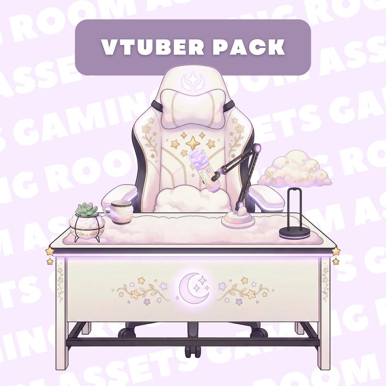 Ethereal Cute Vtuber Room Asset Pack | 2D Streaming Kit | Gaming Chair ...