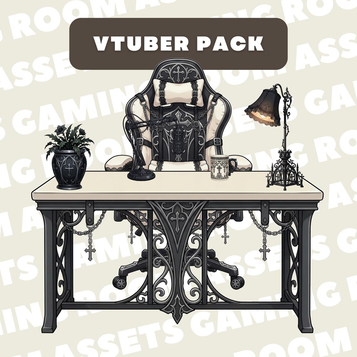 Goth Vtuber Room Asset Pack | 2D Streaming Kit | Gaming Chair ...