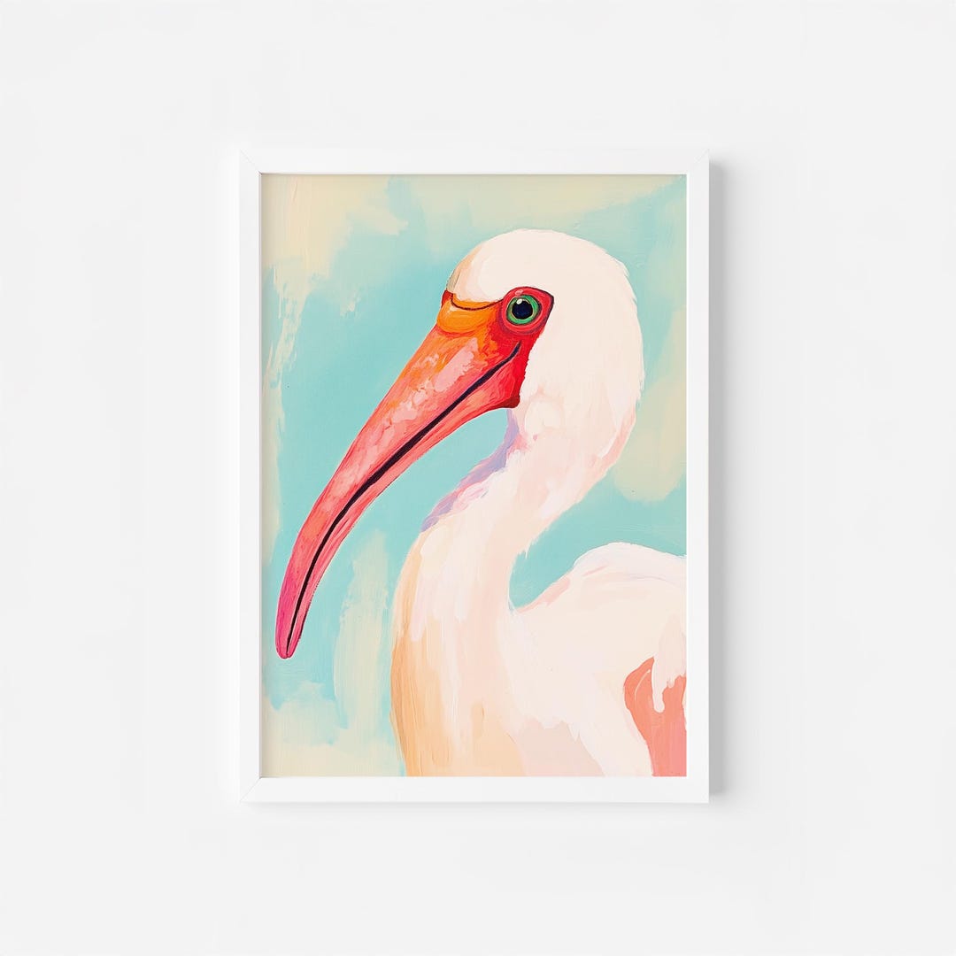 Pastel Bird Oil Paint Ibis Portrait Wall Art | Coastal Bird ...