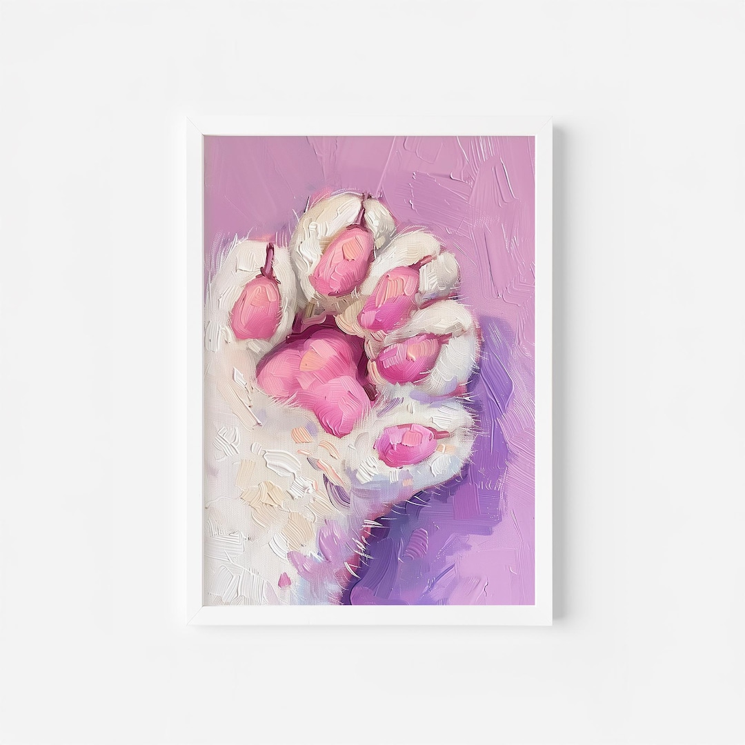 Cat Paw Wall Art | Pastel Pink Cat Print | Oil Paint Cat Paw | Cute Cat ...