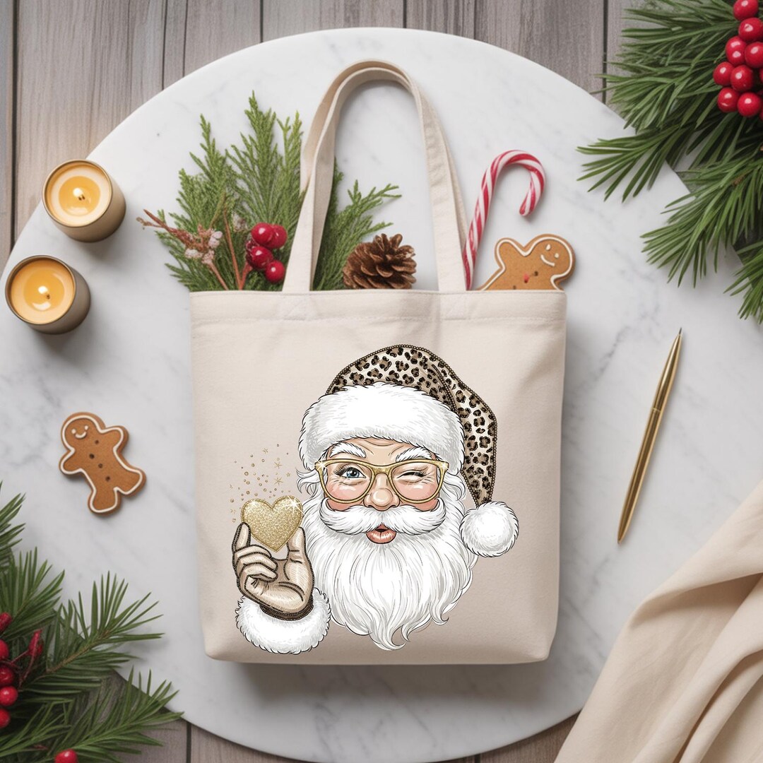 Leopard Print Santa Tote Bag, Boho Christmas Santa Claus Bag, Holiday ...