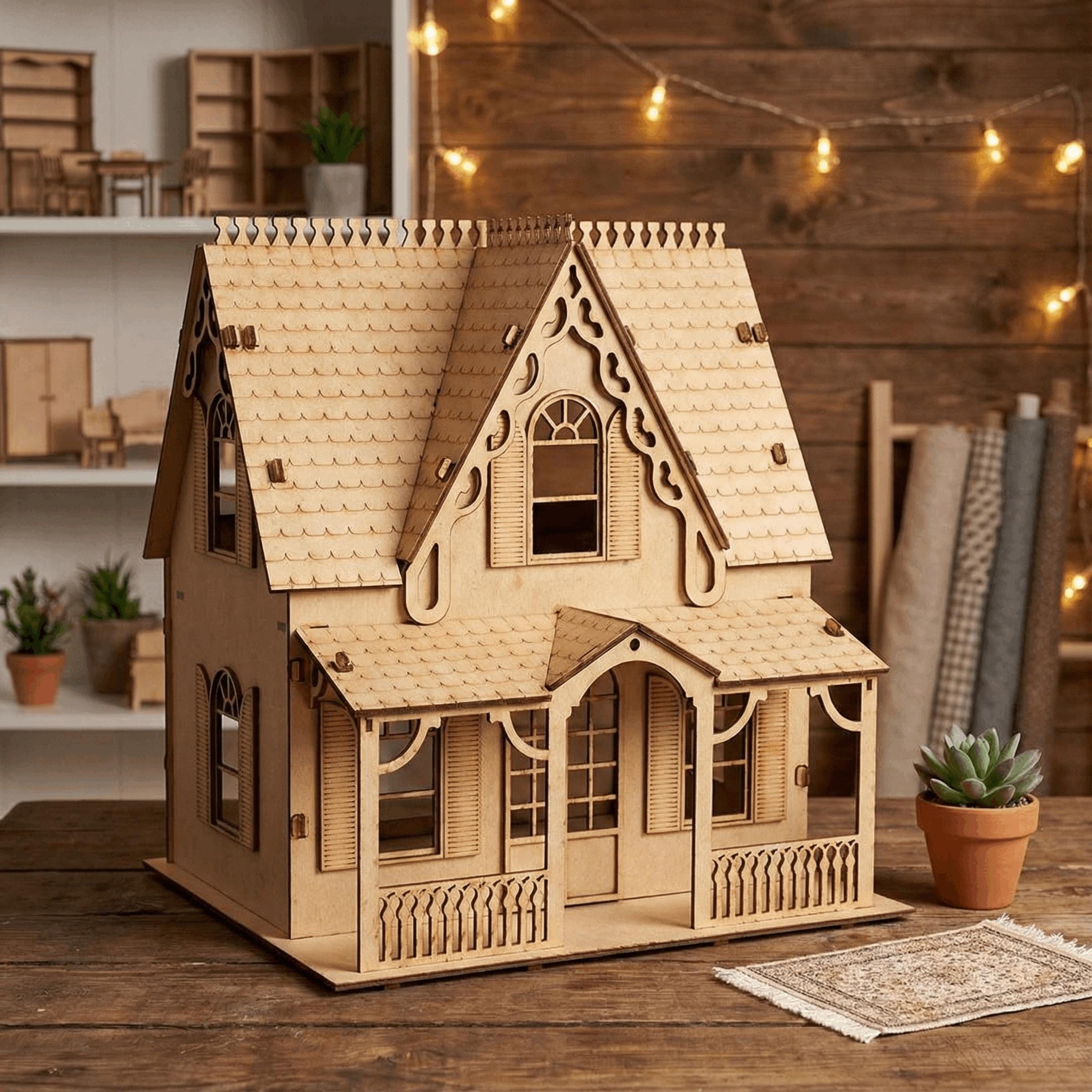 Laser Cut House SVG DXF Files | 34x20x32cm 3mm Plywood Dollhouse Model ...