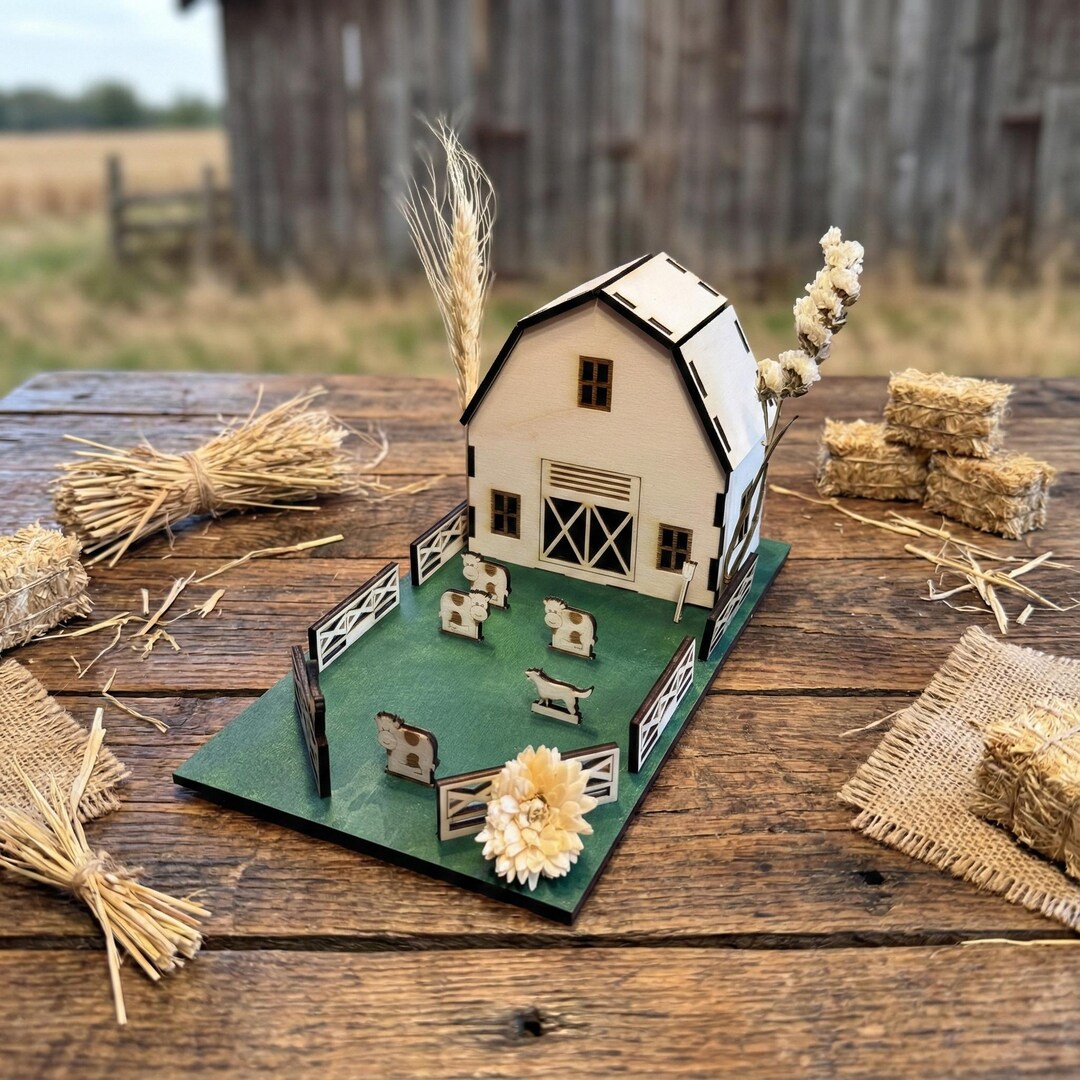 Laser Cut Miniature Farmhouse DXF SVG Files | 3mm Plywood Farm Playset ...