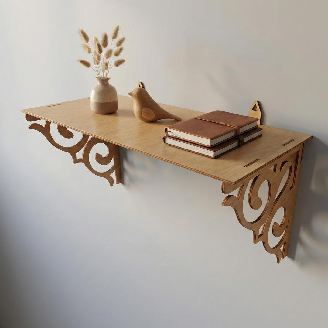 Laser Cut Floating Shelf SVG DXF | Floral Wall Shelf Vector Files | 3mm ...