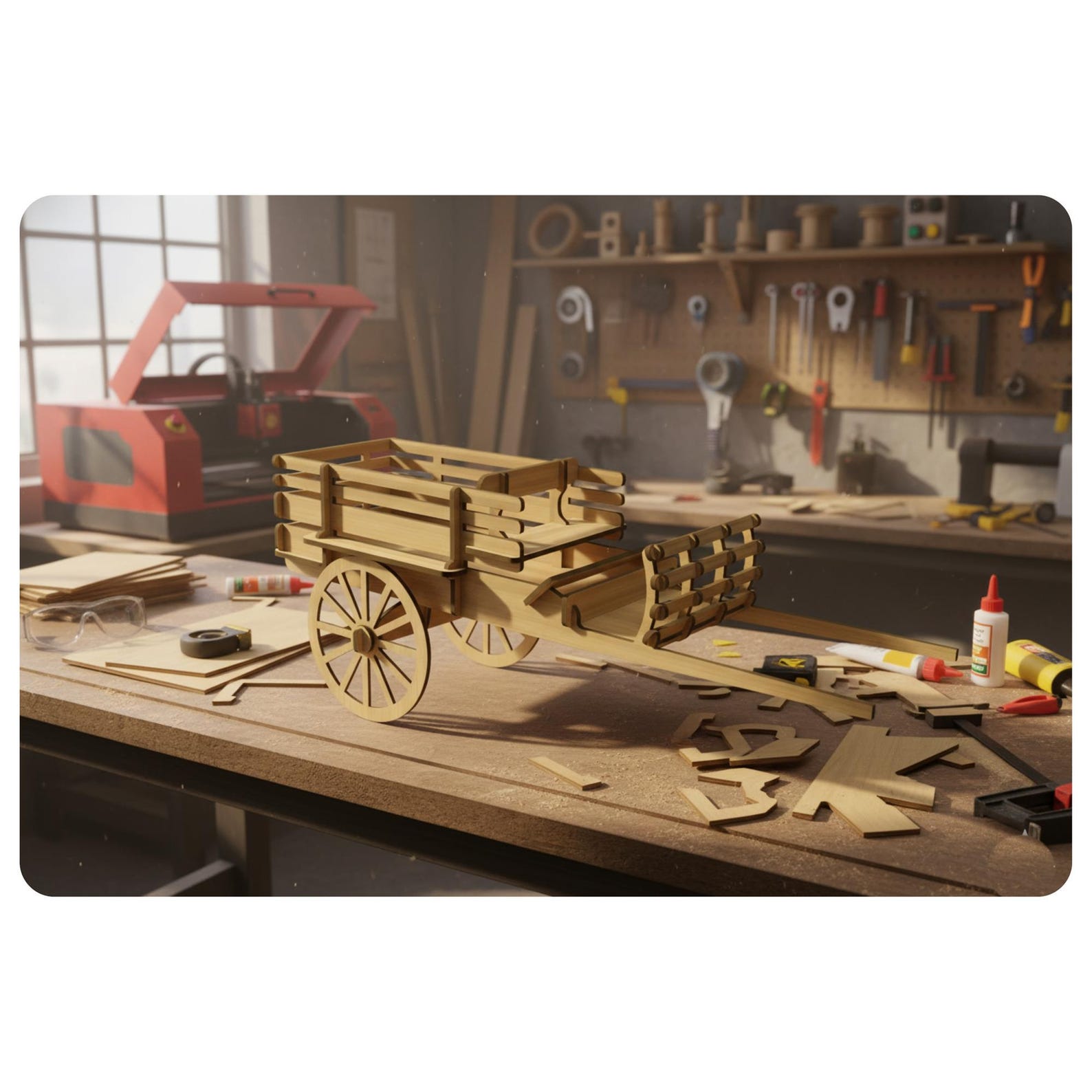 Laser Cut Wooden Carriage SVG DXF File | 3mm CNC Laser Cut Cart | 37cm ...