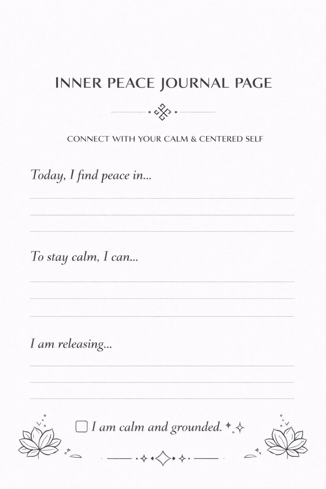 Inner Peace Journal Page - Single Page - Ink Friendly - Etsy