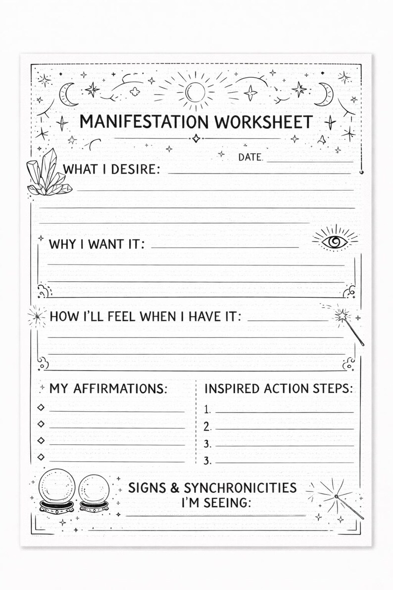 Manifest Worksheet 2 - Single Page - Ink Friendly - Etsy
