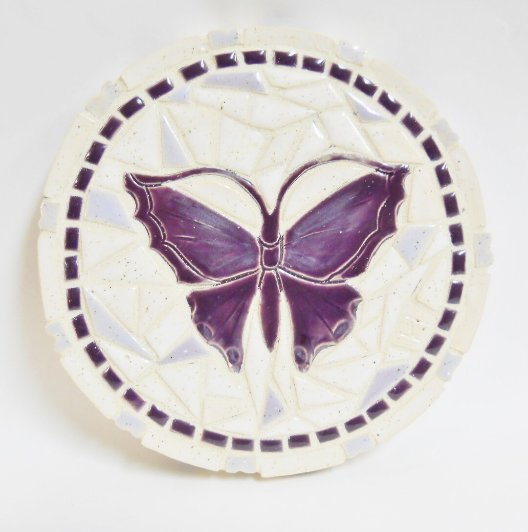 Butterfly Mosaic Tile Art, Handmade Ceramic Tile Purple Butterfly Wall ...