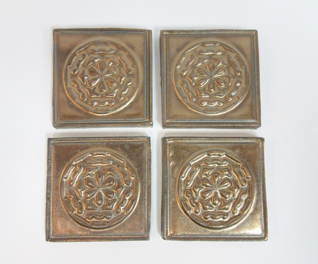 Focal Mosaic Tiles, 2" Old Gold Mosaic Center Tiles Set of 4, Geometric ...