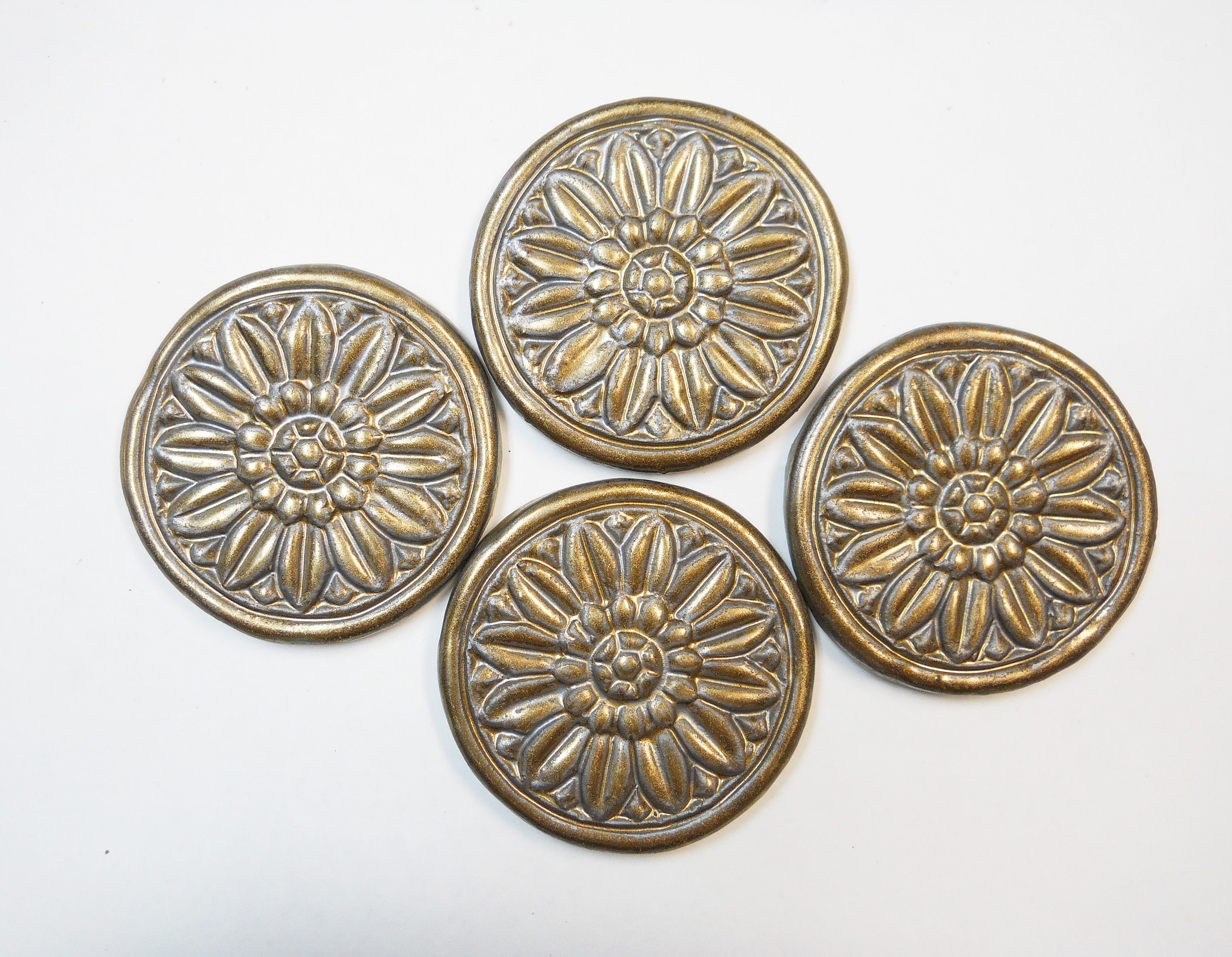 Floral Medallion Tiles: 3" Mosaic Tiles, Set of 4, Handmade Ceramic ...