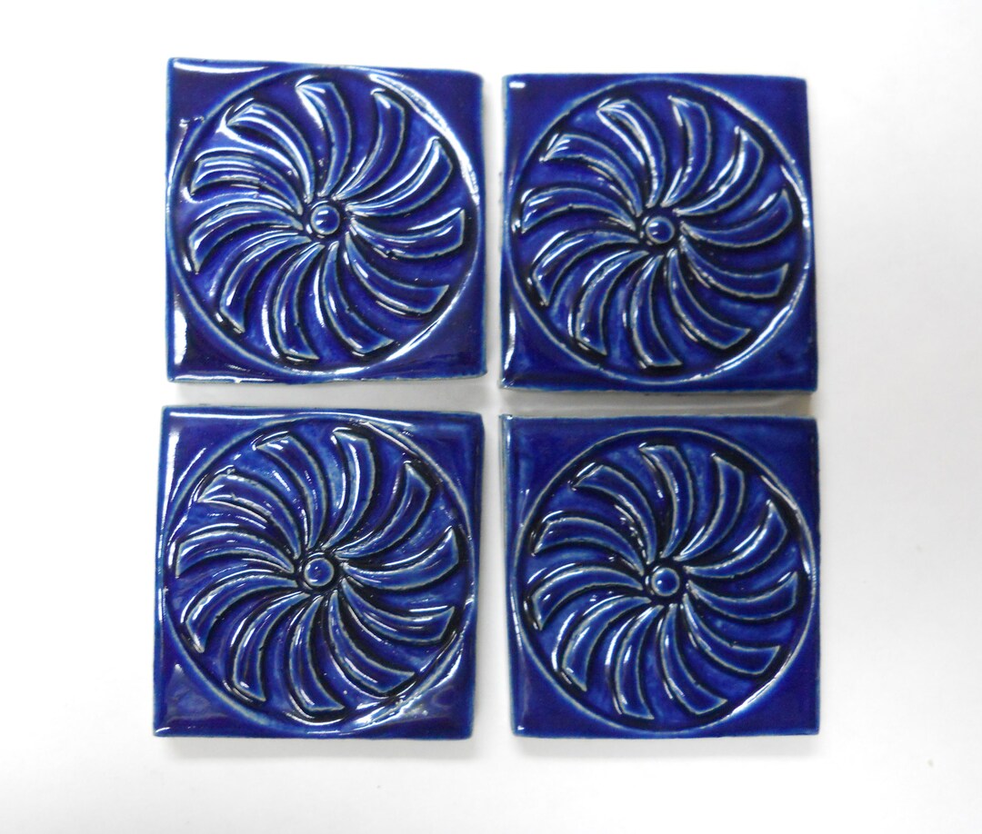 Focal Mosaic Tiles, 2" Cobalt Blue Mosaic Center Tiles Set of 4 ...