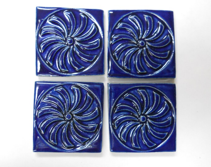 Focal Mosaic Tiles, 2" Cobalt Blue Mosaic Center Tiles Set of 4 ...