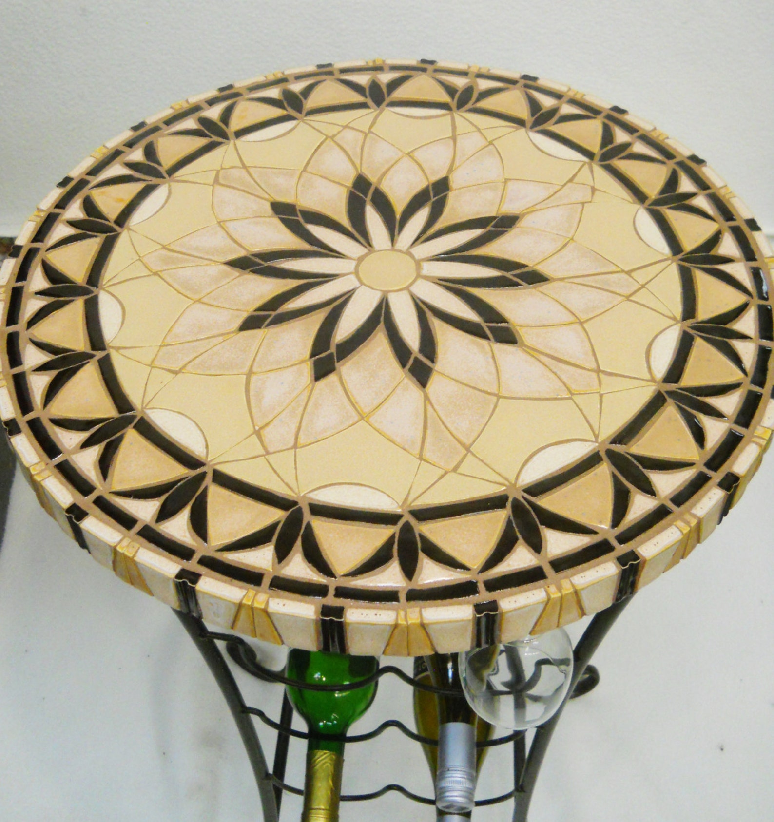 Mosaic Tile Wine Table and Goblet Rack With Handmade Ceramic - Etsy