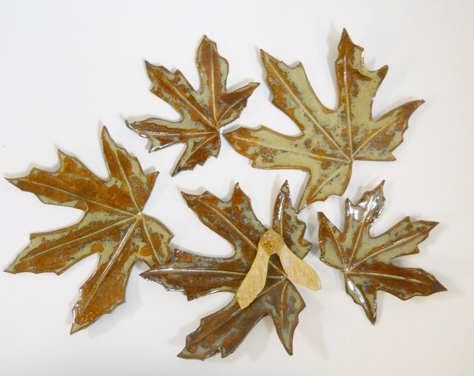 Maple Leaf Handmade Decorative Ceramic Tiles, Set of 5, Autumn Table ...
