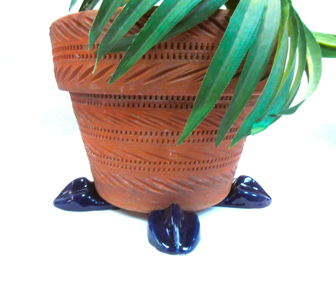 Ceramic Pot Feet Set of 4, Handmade Ceramic "birdfoot" Pot Risers, Blue ...