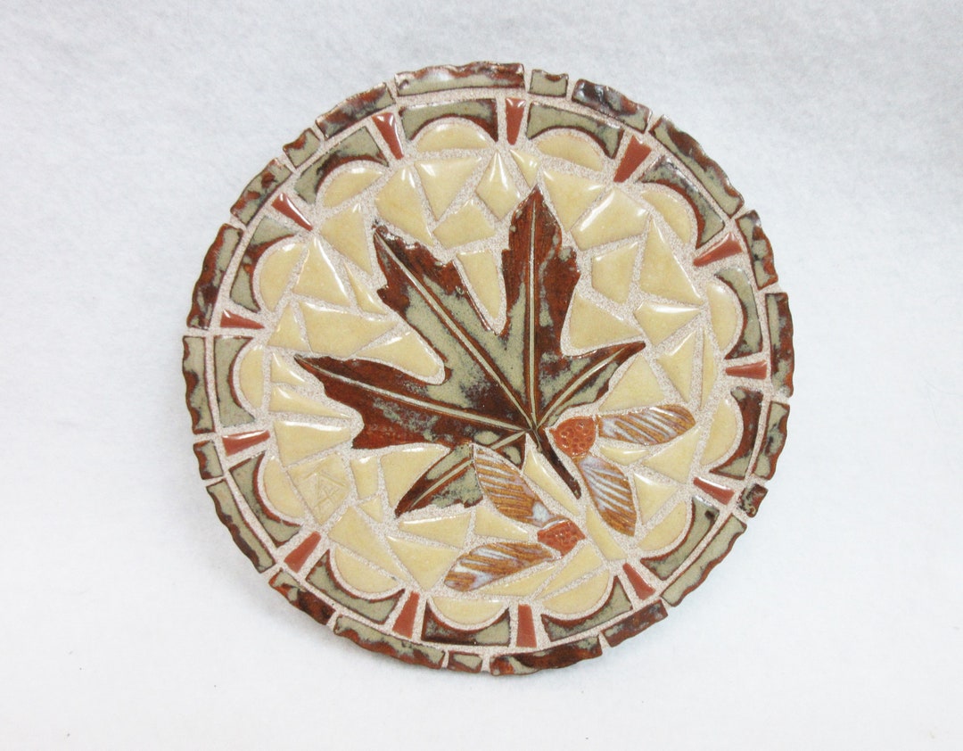 Maple Leaf Mosaic Tile Art 7-inch, Handmade Ceramic Tile Autumn Leaf ...