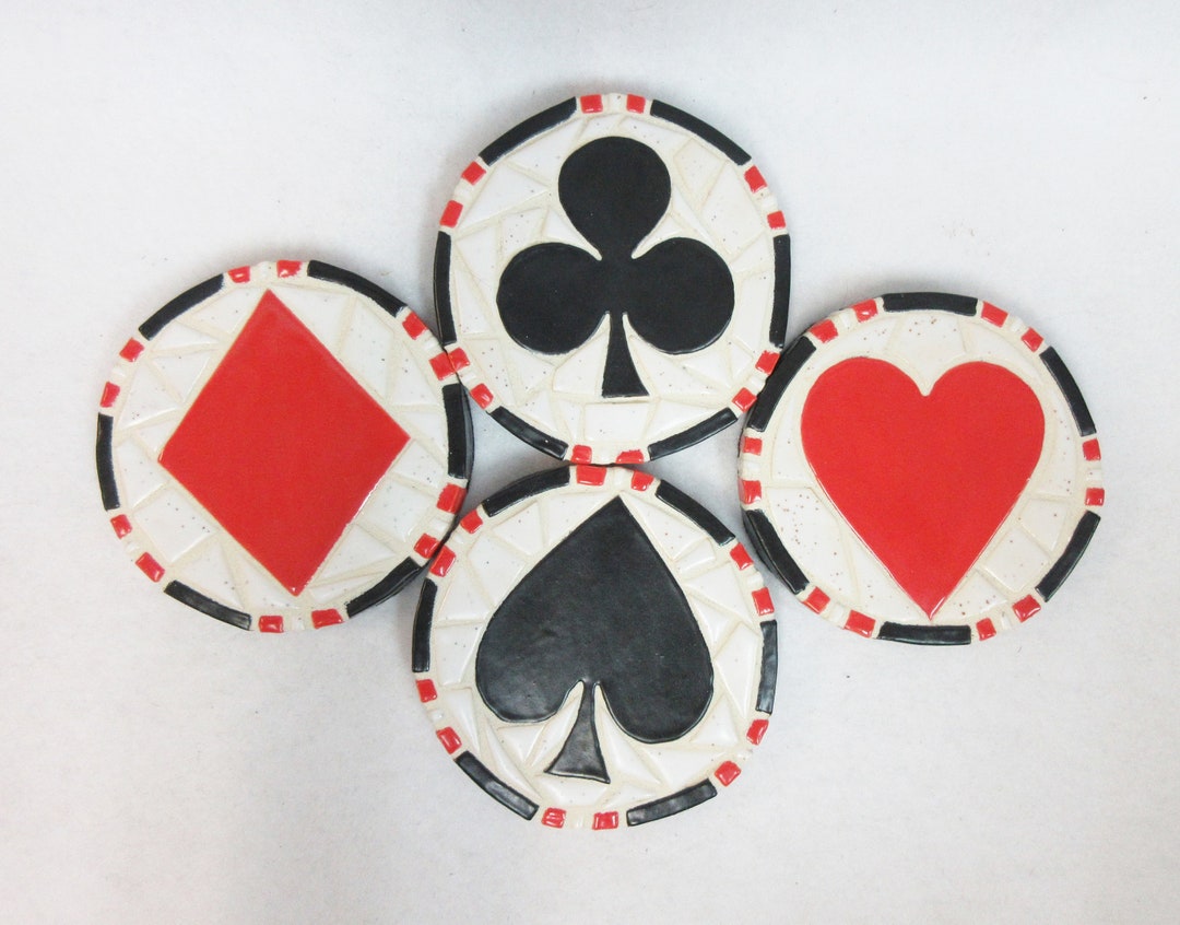 Mosaic Tile Coasters Poker Coasters, Playing Card Suits, Black & Red ...
