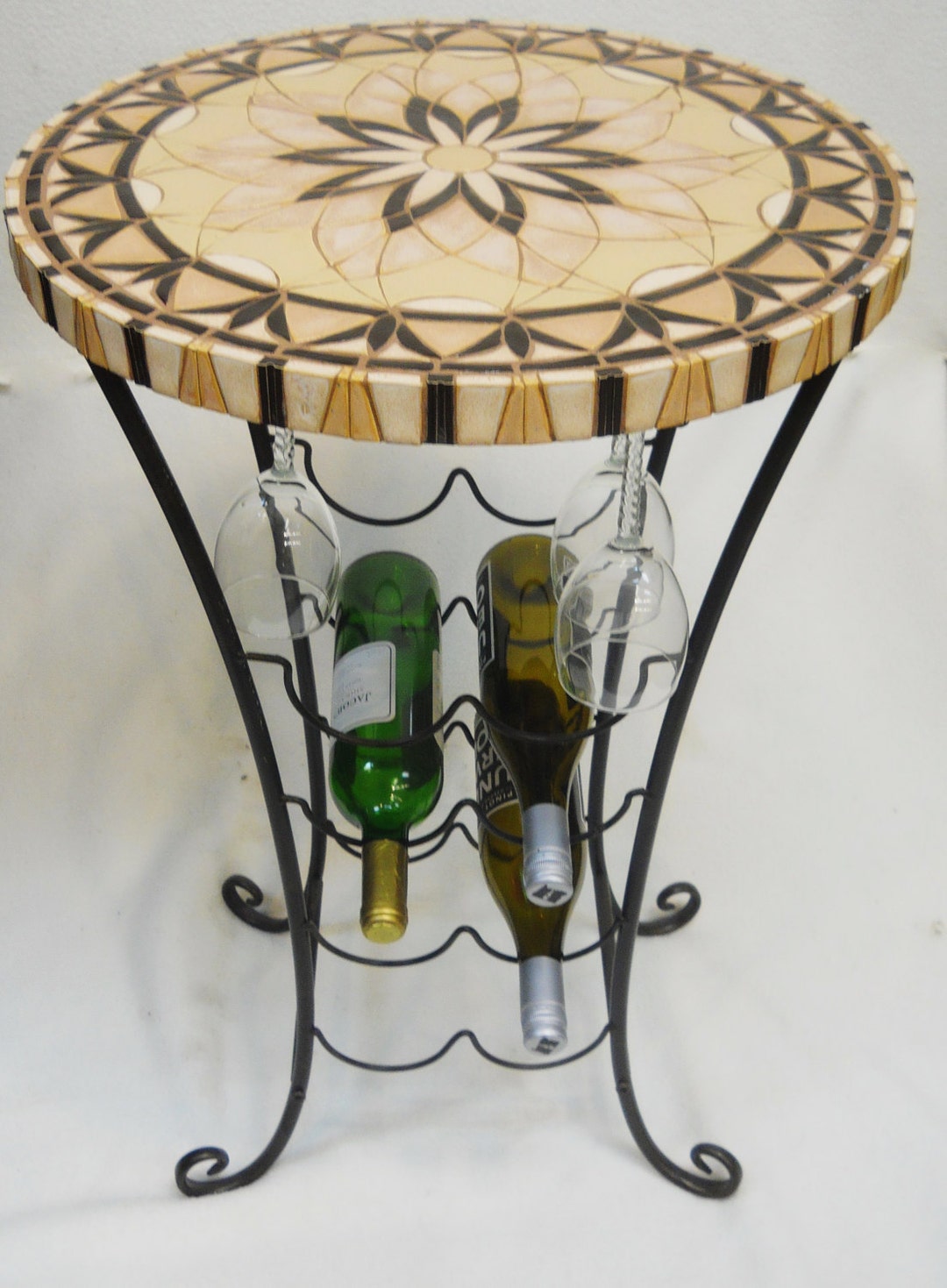 Mosaic Tile Wine Table and Goblet Rack With Handmade Ceramic Tile ...