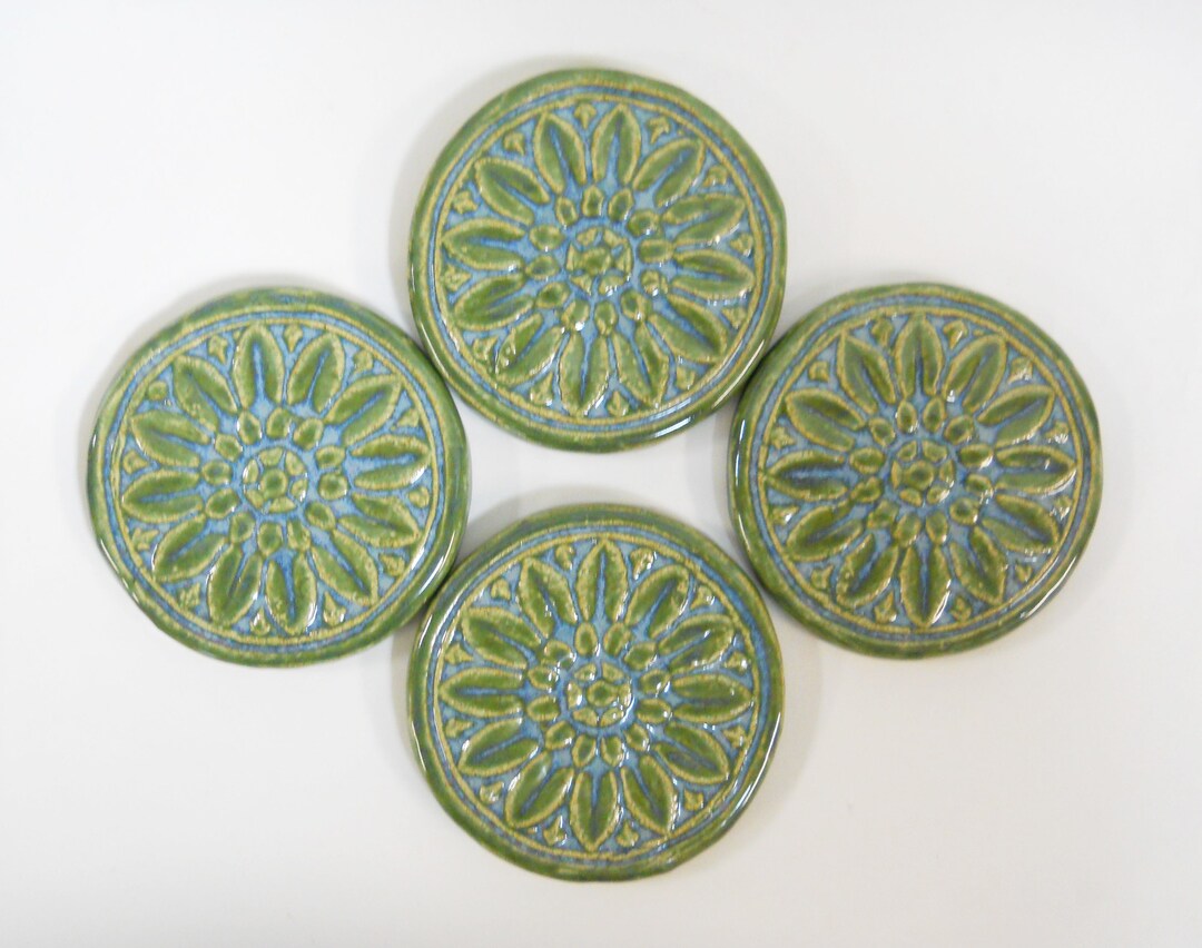 Floral Medallion Mosaic Tiles: 3in. Round Ceramic Tiles, Handmade ...