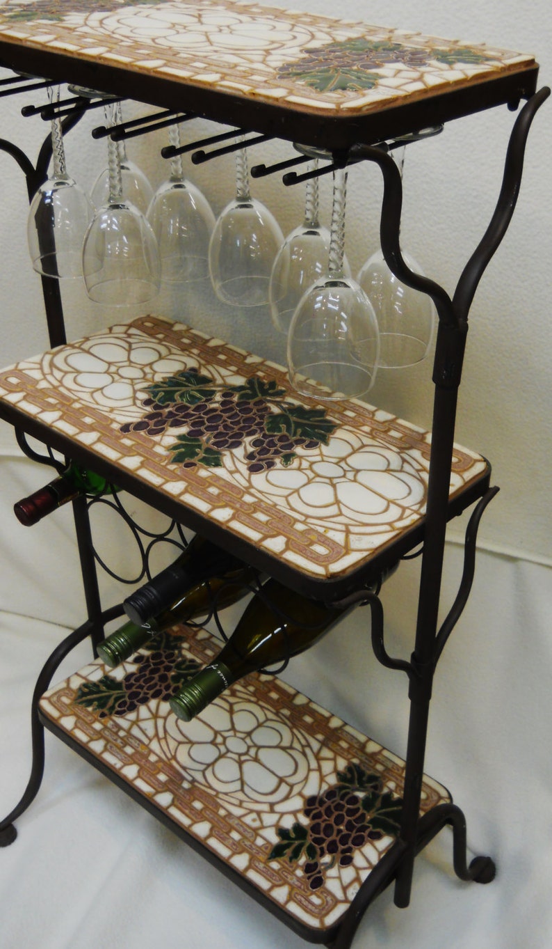 3-tier Wine and Goblet Rack with Handmade Ceramic Tile Mosaic | Etsy