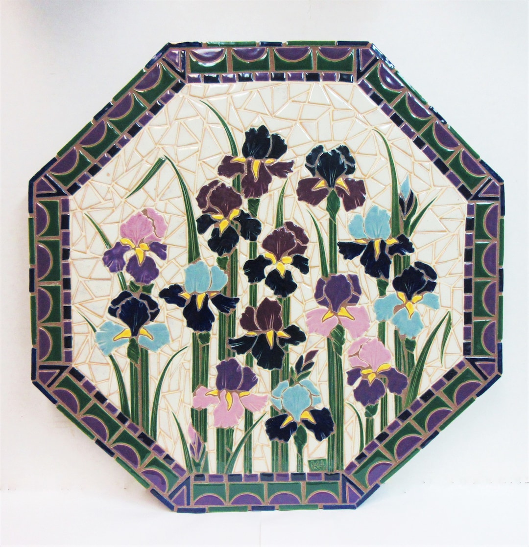 Bearded Iris Mosaic Art, Spring Irises 23"x23" Octangular Tile Wall Art ...