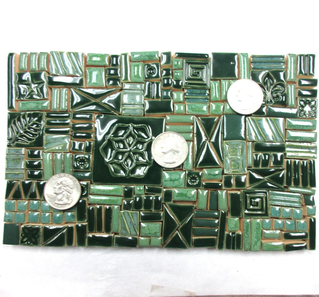 190 Mosaic Tiles: Handmade Ceramic Small Craft Tiles. Assorted Shapes ...