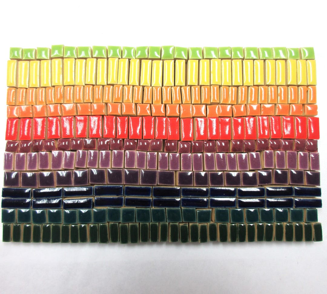 275 Mosaic Tiles, Small Handmade Rainbow Colored Tiles, Ceramic Craft ...