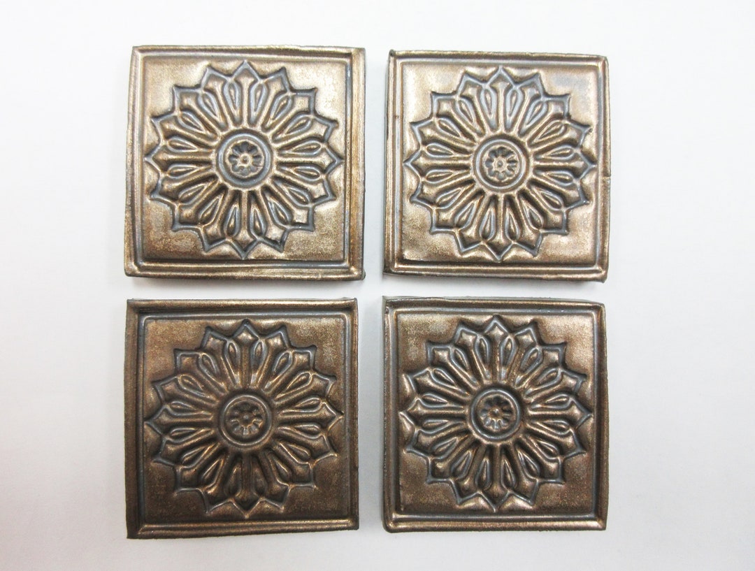 Focal Ceramic Tiles, 2" Old Gold Mosaic Center Tiles Set of 4: Corner ...