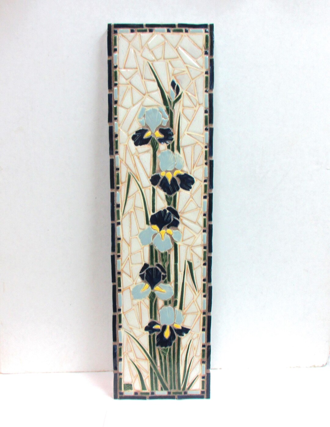 Narrow Bearded Iris Mosaic, Blue Irises 24" X 7", Original Tile Floral ...