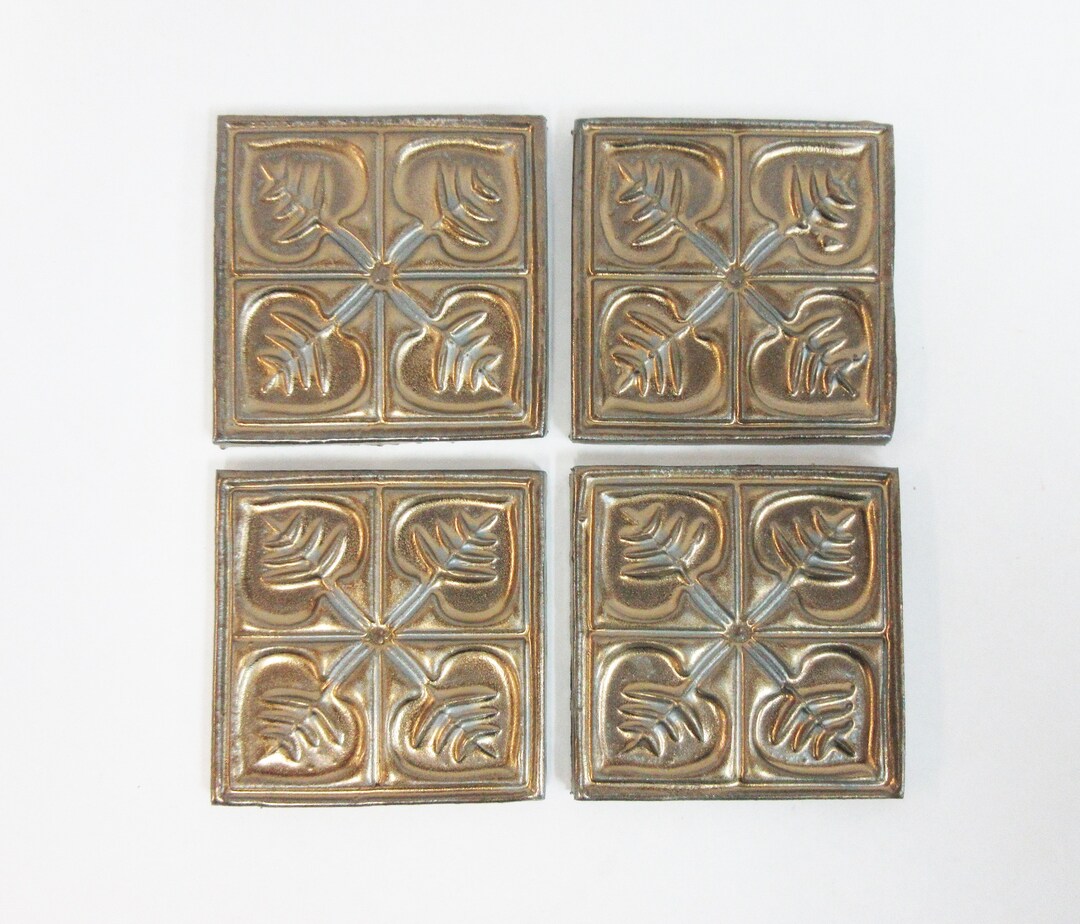 Focal Mosaic Tiles 2-inch Old Gold Center Tiles: Set of 4. Aspen Leaf ...