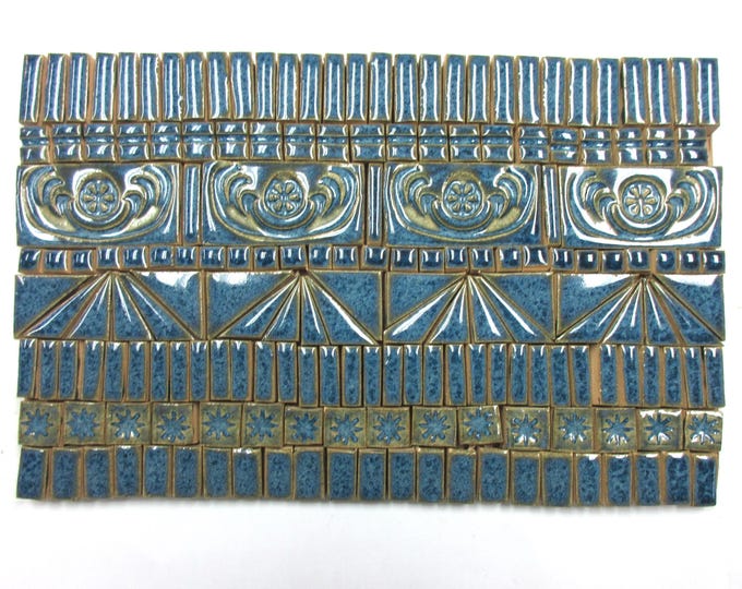 180+ Mosaic Tiles, Handmade Ceramic Craft Pieces, Mottled Deep Sea Blue ...