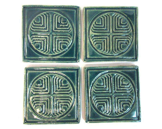 Focal Mosaic Tiles, 2" Deep Coral Rose Mosaic Center Tiles Set of 4 ...