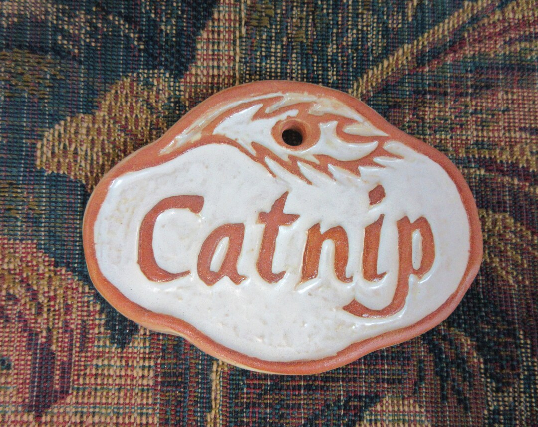 Catnip Herb Garden Marker Tile Plant Sign, Handmade Ceramic Raised ...