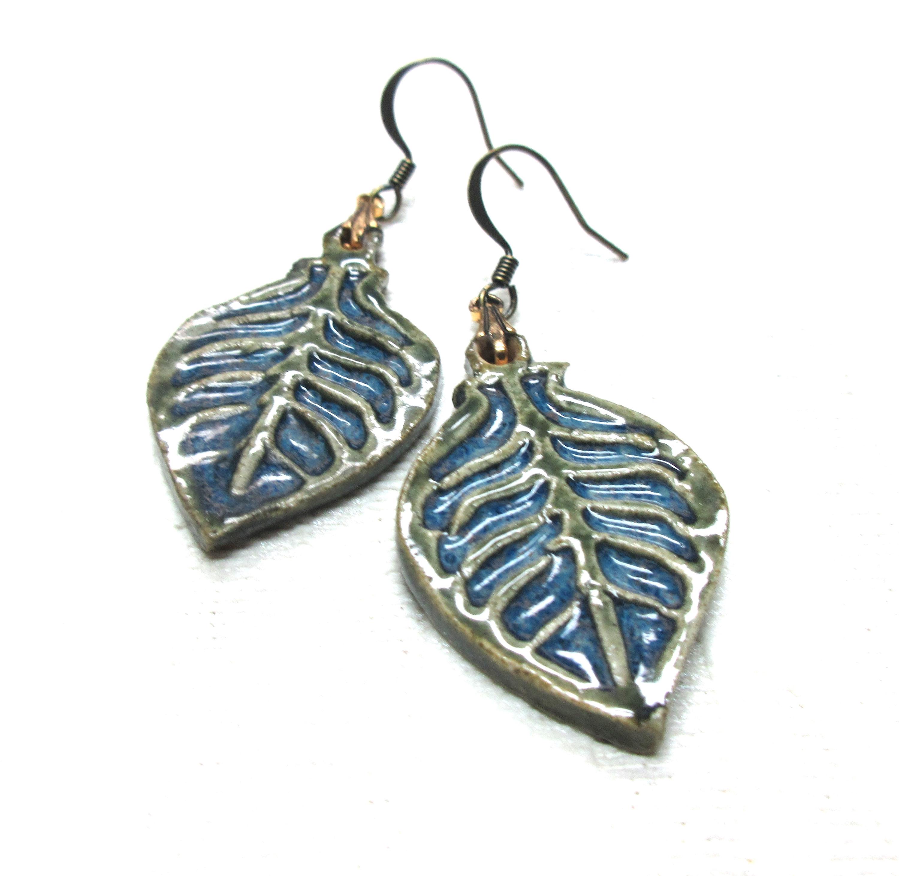 Handmade Ceramic Earrings Green-blue Glazed Ceramic Dangle Earrings ...