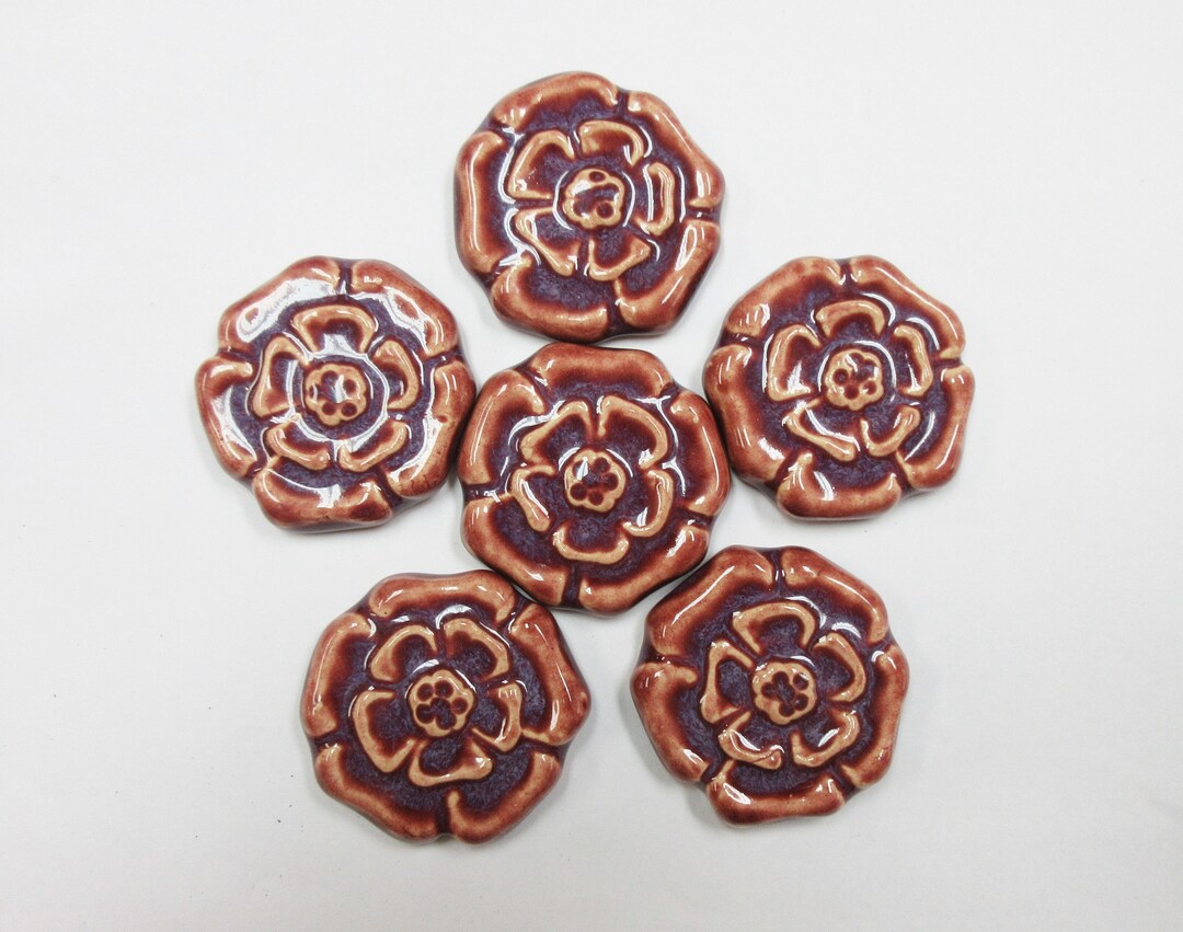 Rosette Tiles, Decorative Ceramic Craft Tiles: Set of 6. Purple Coral ...