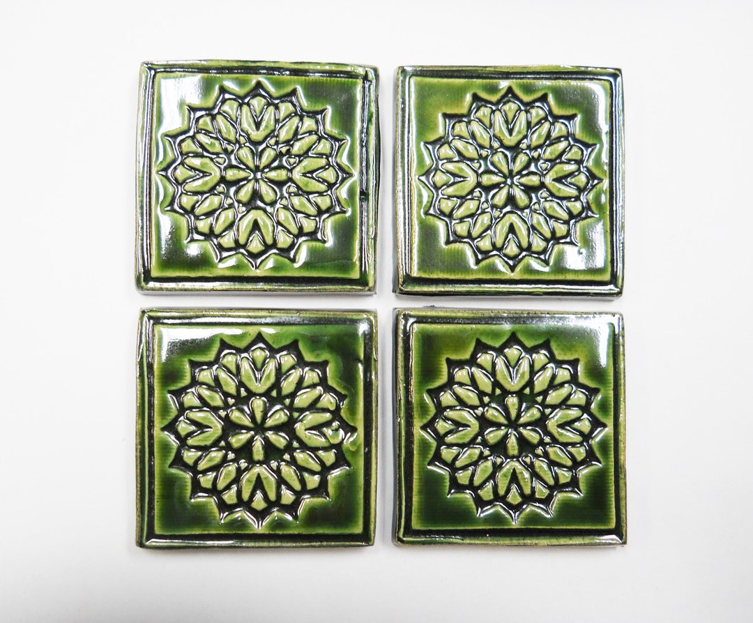 Focal Craft Tiles, 2" Holly Green Mosaic Center Tiles: Set of 4 ...