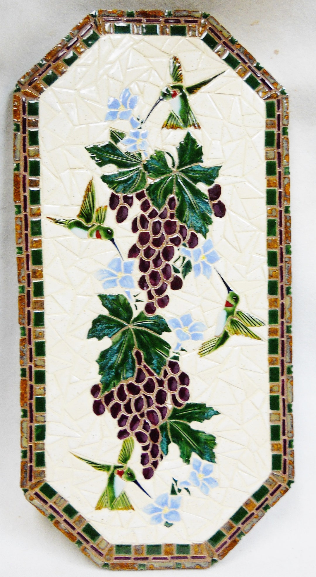 Mosaic Tile Hummingbirds, Morning Glories and Grapes, Mosaic Wall Art ...