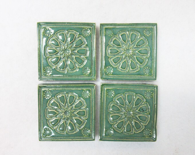 Focal Ceramic Tiles, 2" Mint Green Mosaic Center Tiles, Set of 4 ...