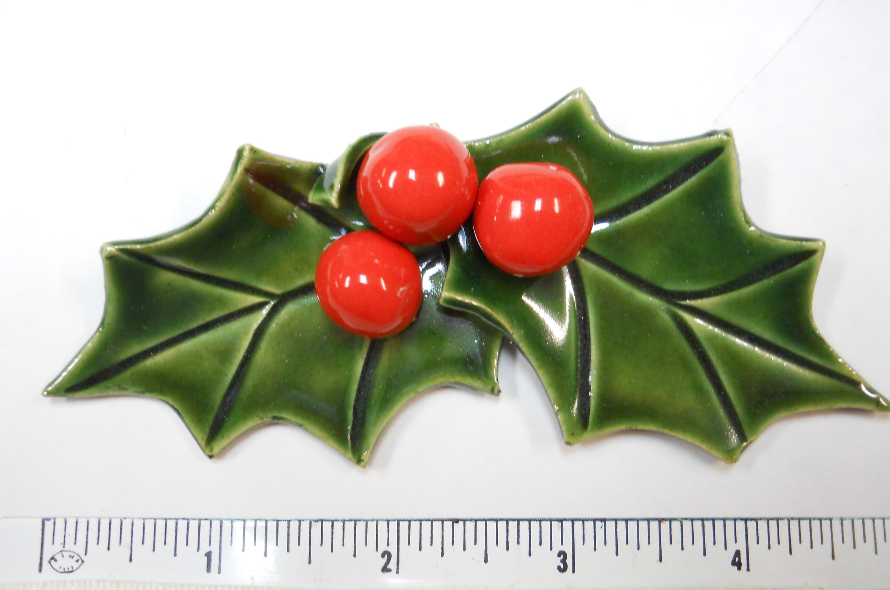 Ceramic Lifesize Holly Sprig With Bright Red Berries: Handmade Table ...