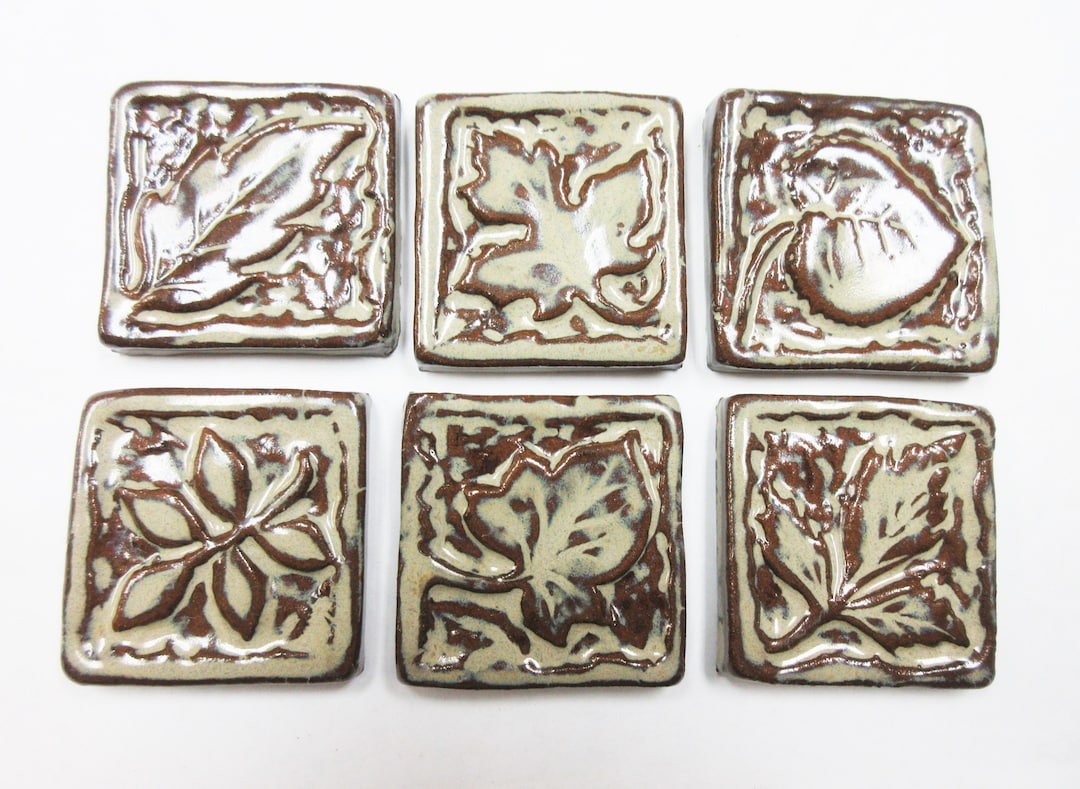 Leaf Mosaic Tiles, 2" Handmade Ceramic Art Tiles, Set of 6 Leaf ...