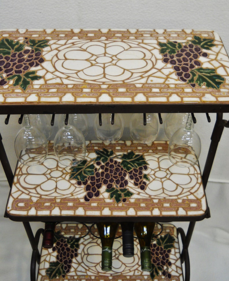 3-tier Wine and Goblet Rack with Handmade Ceramic Tile Mosaic | Etsy