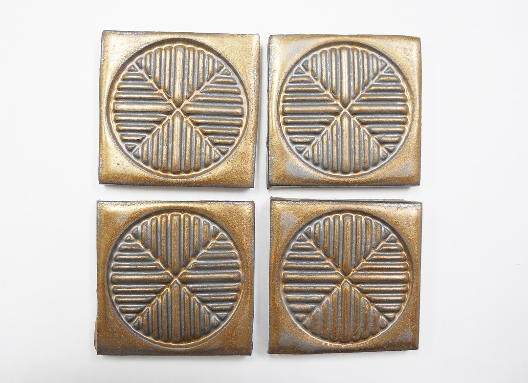 Focal Mosaic Tiles, 2-inch Old Gold Mosaic Center Tiles Set of 4 ...