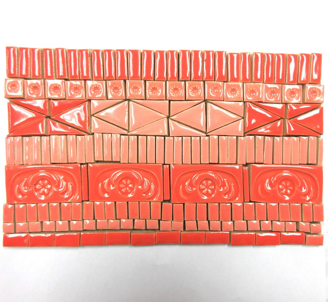 175+ Ceramic Mosaic Tiles, Handmade Craft Tile Pieces, Salmon Orange ...