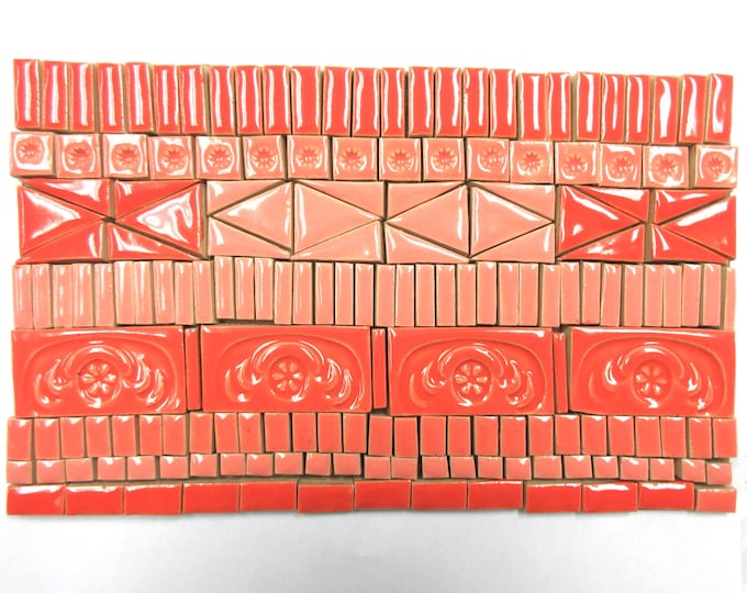 200+ Ceramic Mosaic Tiles, Handmade Craft Tile Pieces, Salmon Orange ...