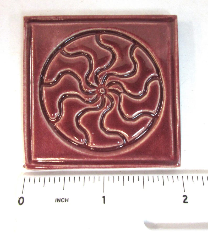 Swirl Focal Tiles, 2" Burgundy Red Mosaic Center Tiles, Set of 4 ...