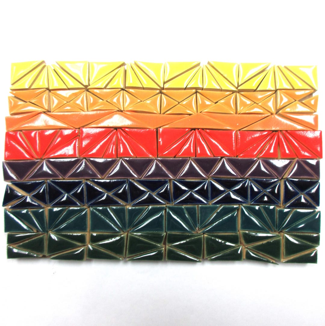 170 Triangular Mosaic Tiles, Rainbow Glazed Ceramic Triangle Craft ...