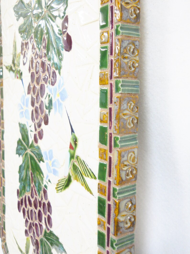 Mosaic Tile Hummingbirds Morning Glories and Grapes Mosaic | Etsy