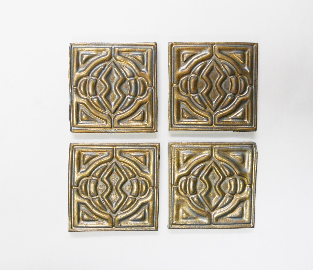 Focal Mosaic 2 Tiles, Set of 4 Ceramic Corner Tiles, Geometric Pattern ...