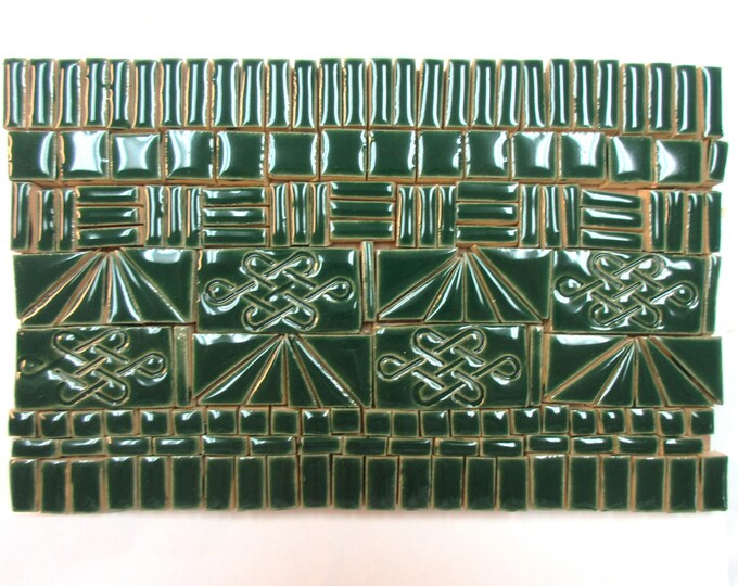 170+ Mosaic Tiles: Handmade Ceramic Craft Tiles, Small Dark Green ...
